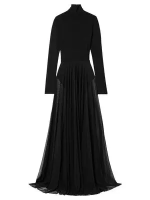 Norma Kamali Stretch-jersey And Mesh Turtleneck Gown - Black