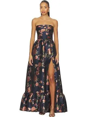 V. CHAPMAN Regina Gown - Navy Tudor Rose Brocade