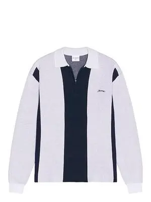 STUDENTS GOLF Gibson Fleece Long Sleeve Polo In Light Grey - Bone