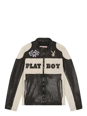 PLAYBOY Anderson Leather Jacket - Black & Cream