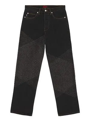 PLEASURES Grid Embroidered Baggy Jeans - Black