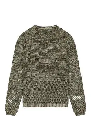 ISA BOULDER Solid Crochet Crewneck Sweater - Moss Grey