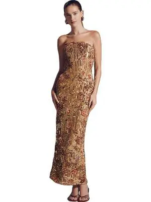 Mac Duggal Strapless Column Maxi Dress - Gold