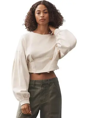 Anthropologie Waisted Crop Sweatshirt Oatmeal Heather