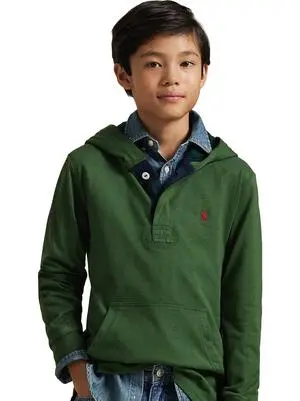 Ralph Lauren Plaid-trim Hooded Rugby Shirt - Bottle Green