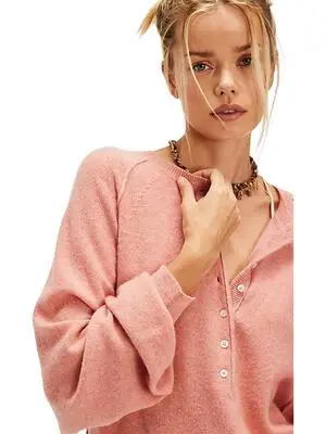 Free People Porta Cashmere Henley Sweater - Coral