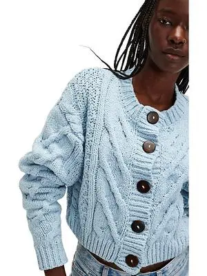 Free People Bonfire Cable Knit Cardigan - Boardwalk Blue
