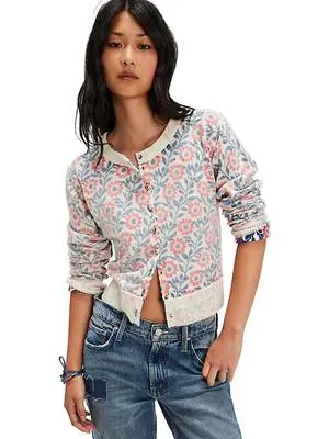 Free People Patterned Cashmere Cardigan Porto Floral Combo