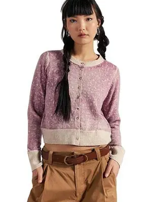 Free People Nocturnal Patterned Cashmere Cardigan - Red Grape Combo