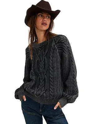 Free People Frankie Cable Knit Sweater - Black