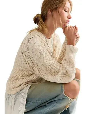 Free People Frankie Cable Knit Sweater Ivory