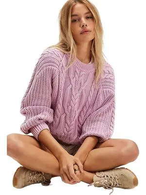 Free People Frankie Cable Knit Sweater - Orchid Bouquet