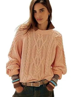 Free People Frankie Cable Knit Sweater - Prairie Sunset