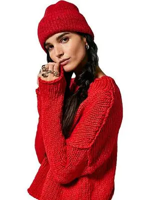 Free People Opal Rollneck Knit Sweater - Bright Red