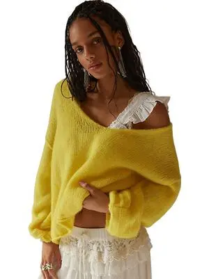 Free People Marina Softspun Knit Sweater - Yellow