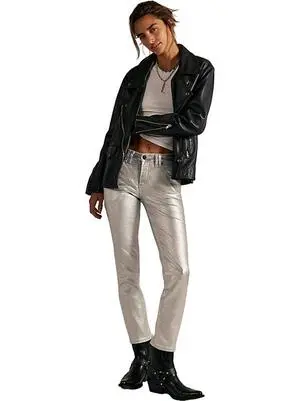 Free People We The Free Oracle Metallic Slim Straight Jeans - Divine