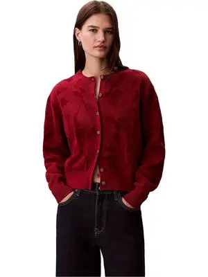 Calvin Klein Textured Jacquard Cardigan Winery Combo