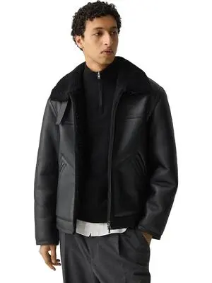 Theory Aviator Jacket In Shearling - Black