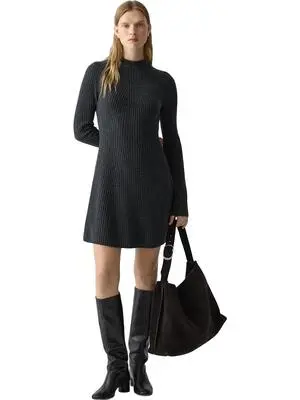 Theory Felted Wool-cashmere Ribbed Sweater Dress - Charcoal