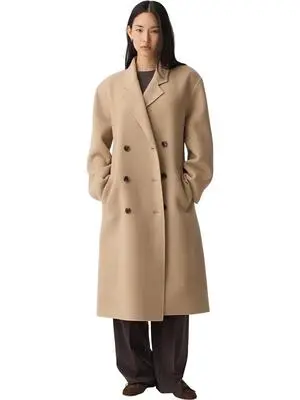 Theory Long Belted Wool-cashmere Trench Coat - Palomino
