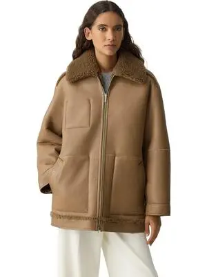 Theory Reversible Shearling Cocoon Coat - Pale Brown