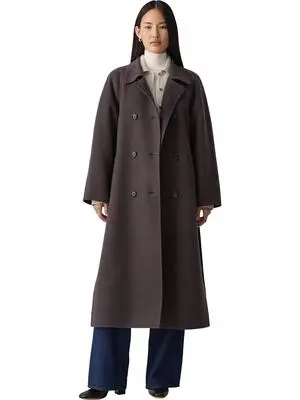 Theory Long Double-breasted Coat In Wool-cashmere - Dark Dove