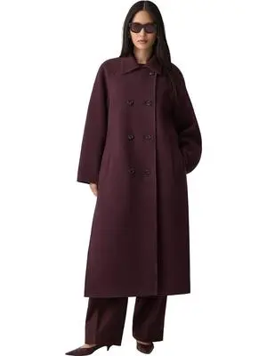 Theory Long Double-breasted Coat In Wool-cashmere - Plum