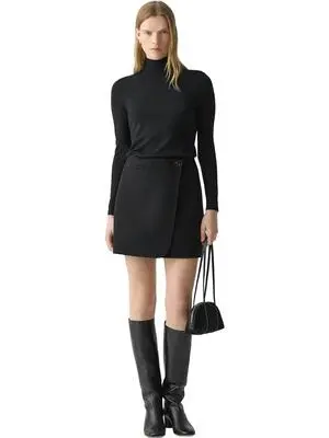 Theory Wrap Skirt In Double-face Wool-cashmere - Black