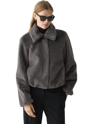 Theory Collared Faux Fur Jacket - Grey