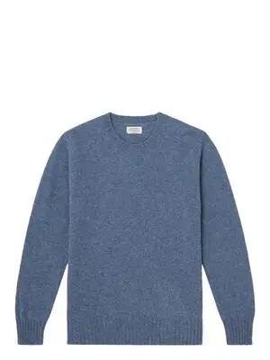 Hartford Brushed Shetland Wool Crewneck Sweater - Blue