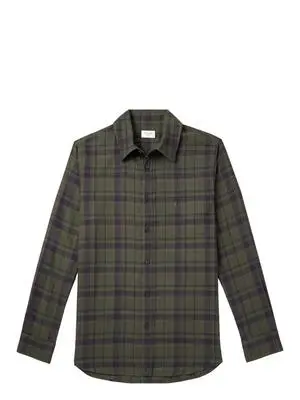 Saint Laurent Logo-embroidered Checked Cotton-twill Shirt - Green