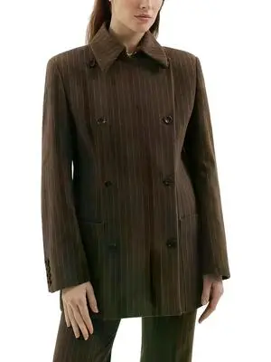 1989 STUDIO Double-breasted Pinstripe Blazer - Brown