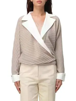 Liu Jo Ribbed Collar Top - Neutrals