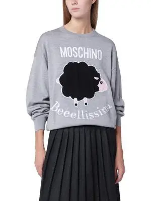 Moschino Intarsia Logo Wool Sweater - Grey