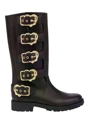 Moschino Heart-buckle Leather Boots - Brown