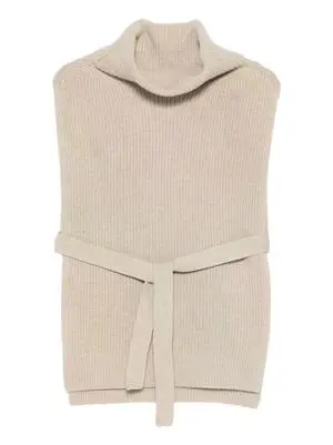 YVES SALOMON Roll-neck Belted Knitted Top - Neutrals