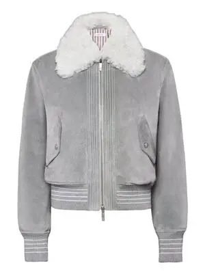 Thom Browne Shearling-collar Suede Jacket - Grey