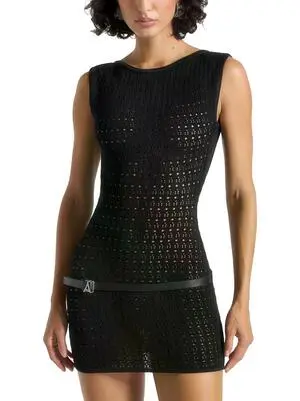 Manière De Voir Pointelle Knit Mini Dress - Black