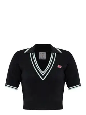 Casablanca Polo Shirt With Logo Patch - Black