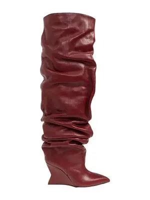 Balmain Wedge Heel Over-the-knee Boots - Burgundy