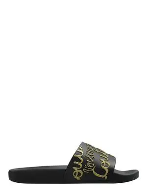 Versace Rubber Slides With Logo And Glitter Finish - Black