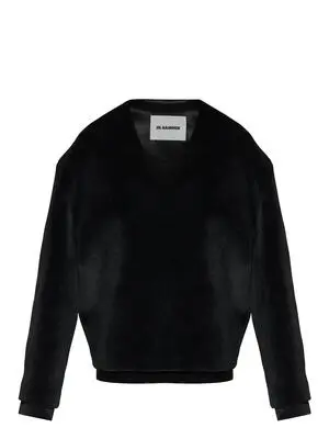 JIL SANDER Velvet V-neck Blouse - Black