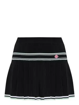 Casablanca Pleated Mini Skirt With Logo Patch - Black
