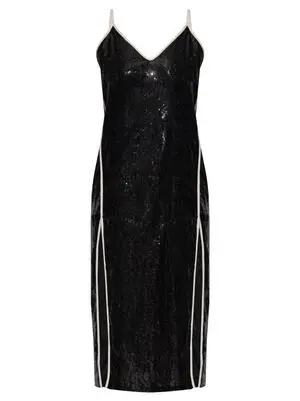 Palm Angels Sequin Slip Midi Dress With Double Slits - Black