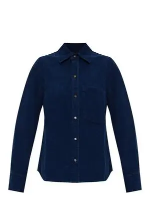Victoria Beckham Corduroy Button-down Shirt With Pocket - Navy Blue