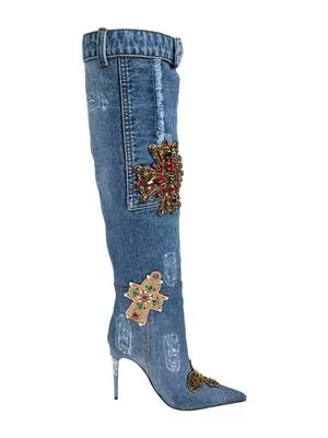 Dolce & Gabbana Heeled Embellished Boots - Blue