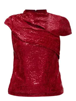 SELF-PORTRAIT Lurex Thread Top - Red