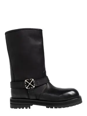 Off-White Leather Mid-calf Boots - Black