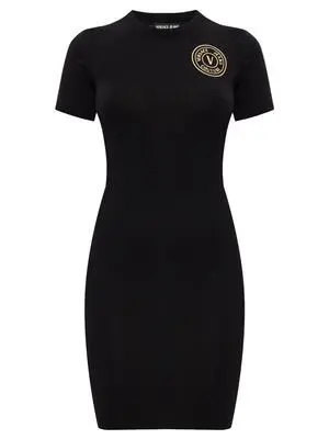 Versace Mini Dress With Printed Logo - Black