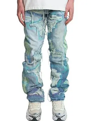 WHO DECIDES WAR Distressed Embroidered Jeans - Blue